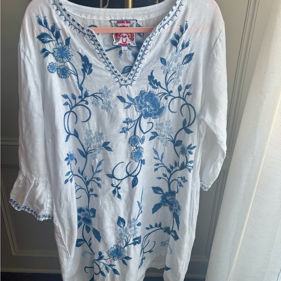 Johnny Was | Dresses | Johnny Was White Ruffle Sleeve Linen Dress With ...